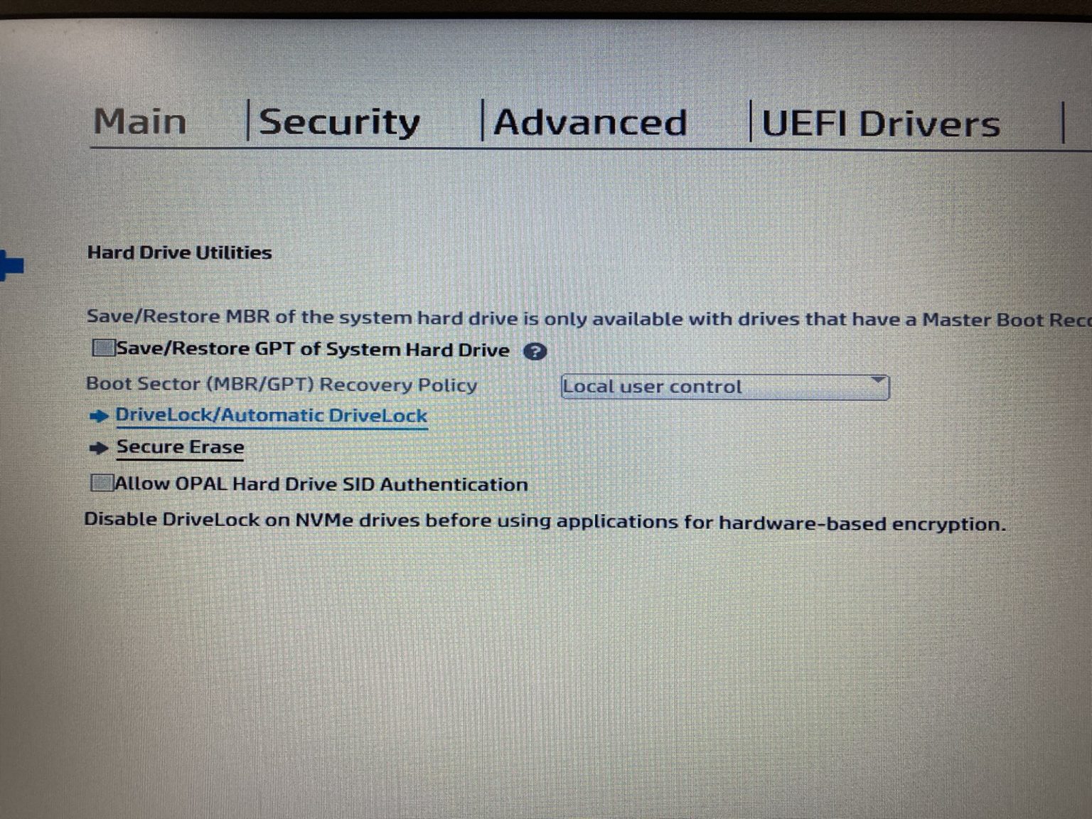 【HP】the hard drive’s security state cannot be changed. Cycle power to ...